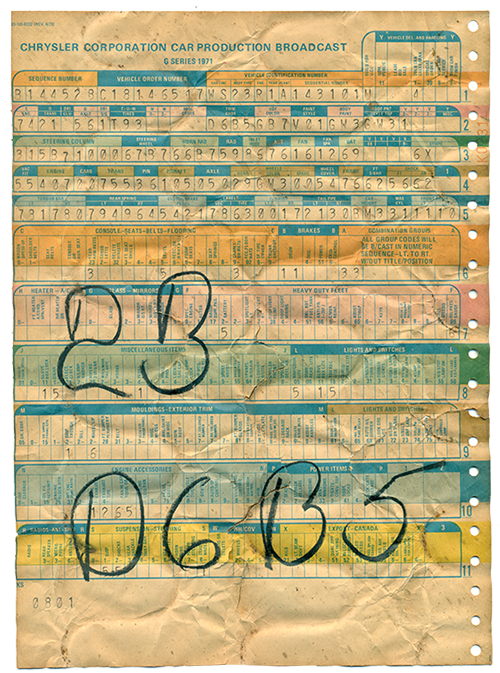 WS23R1A143101 Production Broadcast Sheet (Build Sheet)
